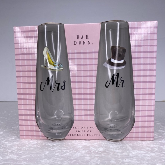 Rae Dunn | Dining | Rae Dunn Set Mr And Mrs Stemless Champagne Flute ...